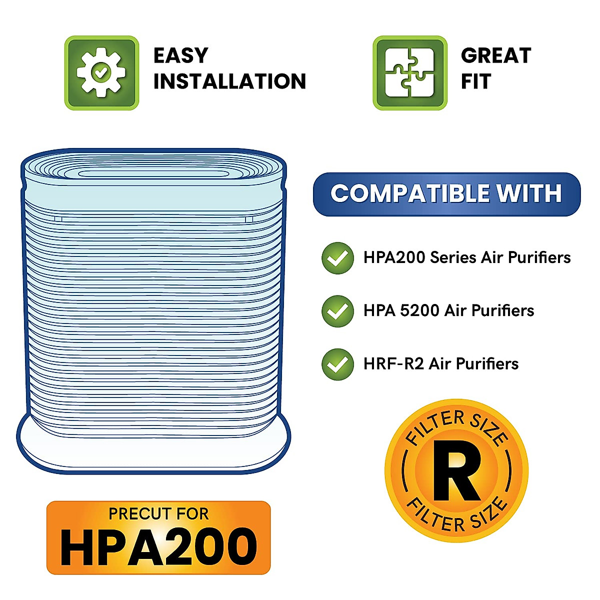 GOFIL 2 Pack Replacement Filters Include 2 HEPA & 4 Carbon Pre-filters Compatible with Air Purifier Model HPA200 series, HPA204, HPA250, and HPA5200, HRF-R2