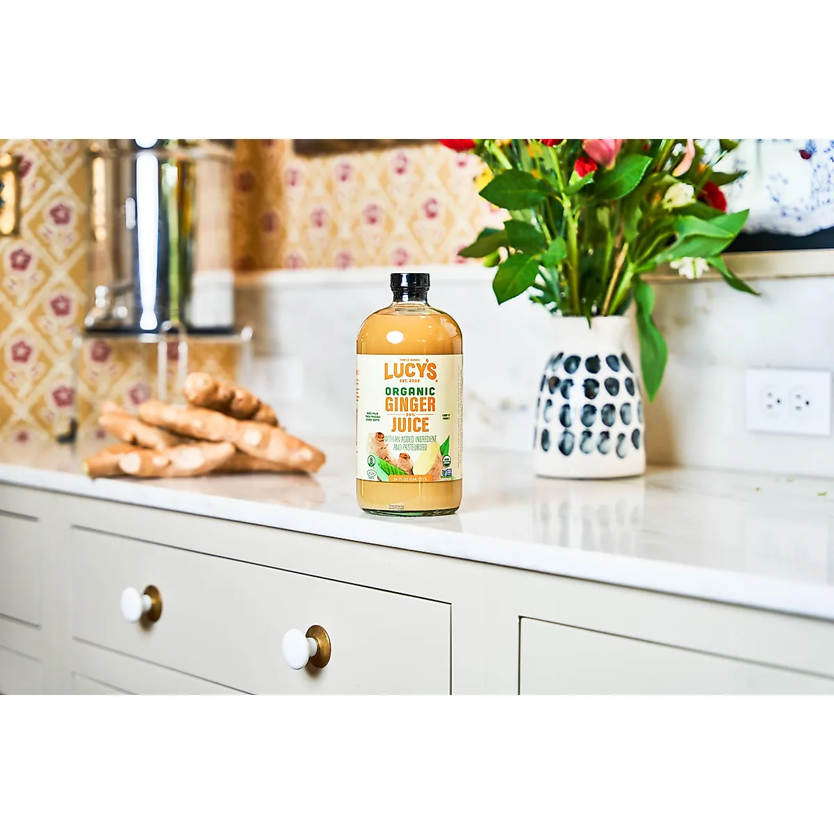 Lucy's Family Owned - PERUVIAN Organic 99% Pure Ginger Juice, 34 oz. Glass Bottle (Made From Fresh Pressed)