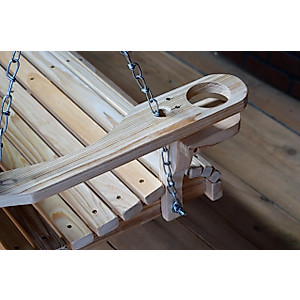 Generic 6ft Cypress Rolled Contoured Porch Swing, Heavy Duty Chains (800Lbs) with Cup Holder Arms, Unfinished Natural Wood Tone
