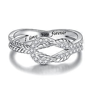Mother Daughter Knot Ring for Women - Sterling Silver Square Knot Ring Engraved "I Love You Forever" Mothers'Day Birthday Christmas Jewelry Gift for Mother Daughter