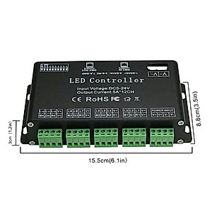 12 Channel DMX Decoder, AZIMOM RGB LED Light Strip Controller dmx512 Decoder Dimmer Driver DC5V-24V LED Module Light