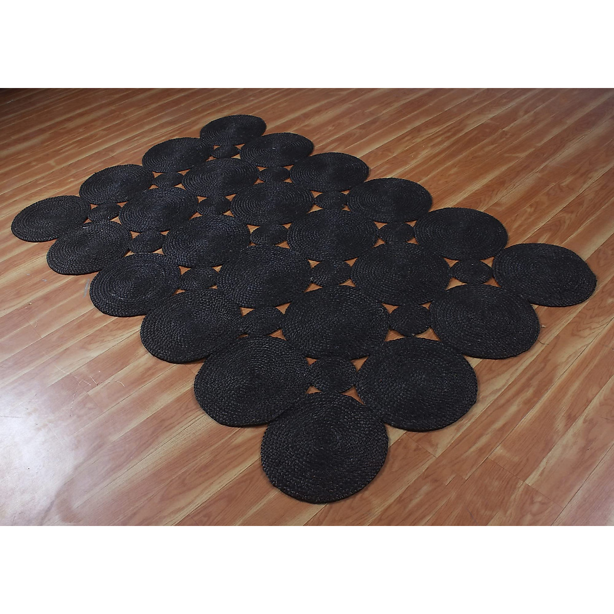 Braided Scalloped Area Rug, Natural Jute Kilim Rugs - 10x8 Ft Medium Flatweave Woven Carpet Dhurrie for Indoor Use Like Living Room Kitchen Entryway Dining Room Bedroom (Black)