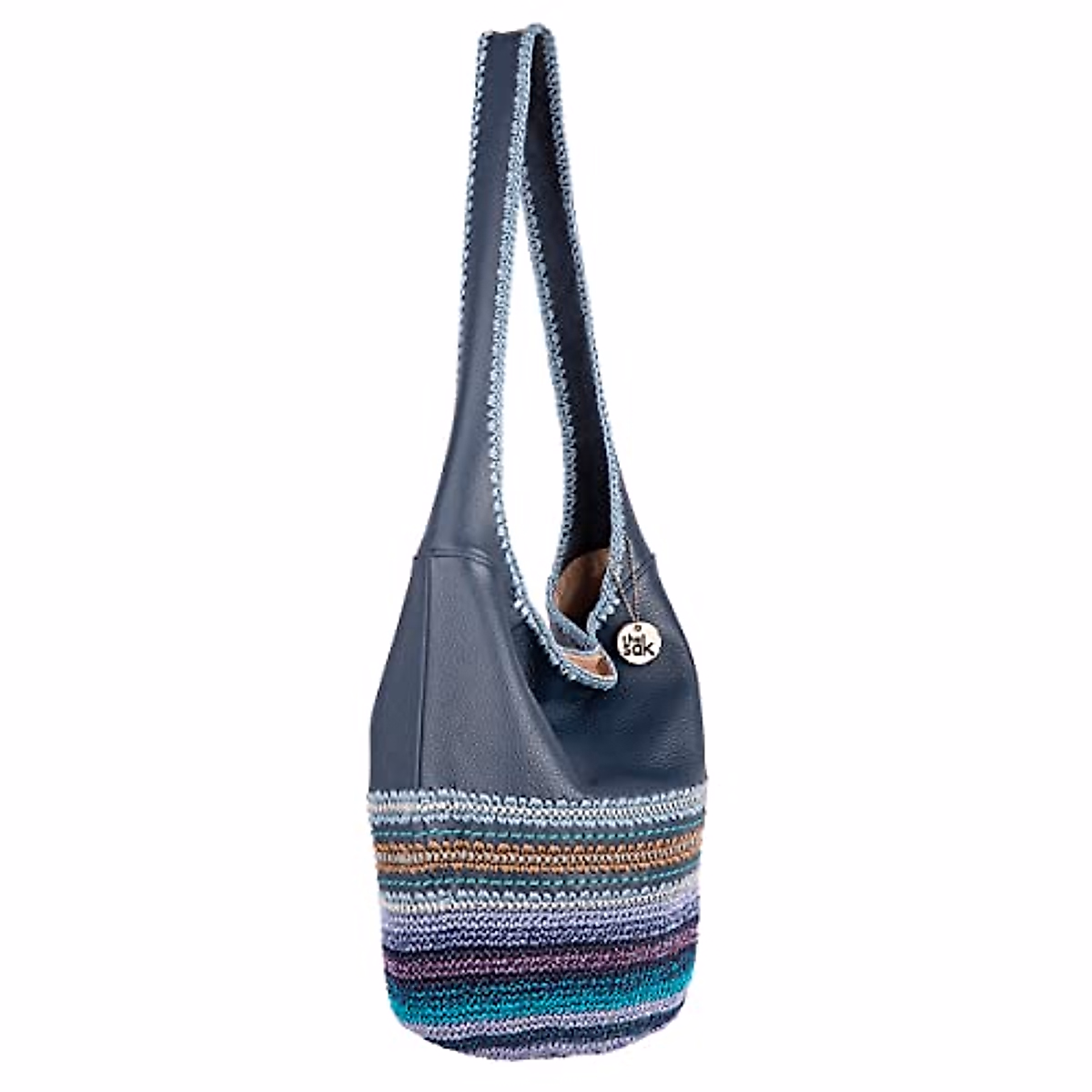 The Sak Back To Bali 120 Hobo Bag in Leather & Hand-Crochet, Large Shoulder Purse, Indigo Seminyak