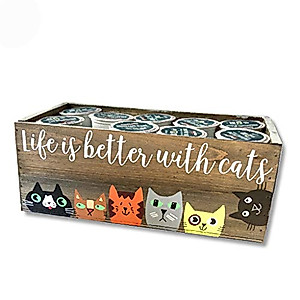 Cat Planter, Life is Better With Cats Wood Planter Box, Cat Mom, Catnip, Cat Lover Gift (Natural Brown Wood)