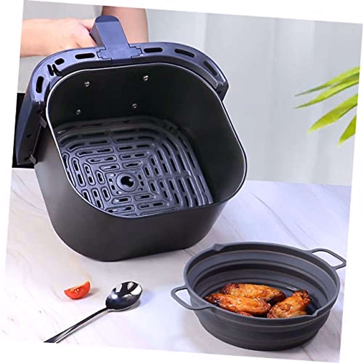 Alipis 2pcs Air Fryer Tray Silicone Bakeware Round Tray Non Stick Baking Sheet Folding Silicone Air Fryer Basket Air Fryer Liner Oven Liner Silicone Air Fryer Pad Reusable Air Fryer Mat