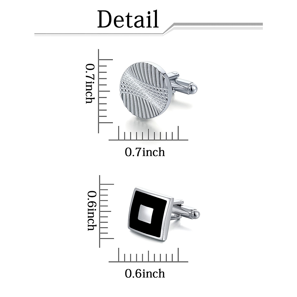 Ofeiyaa 6 Pairs Cufflinks Classic Striped Disc Square Spherical Knot CZ Rectangle Cylindrical Cufflinks Set for Men