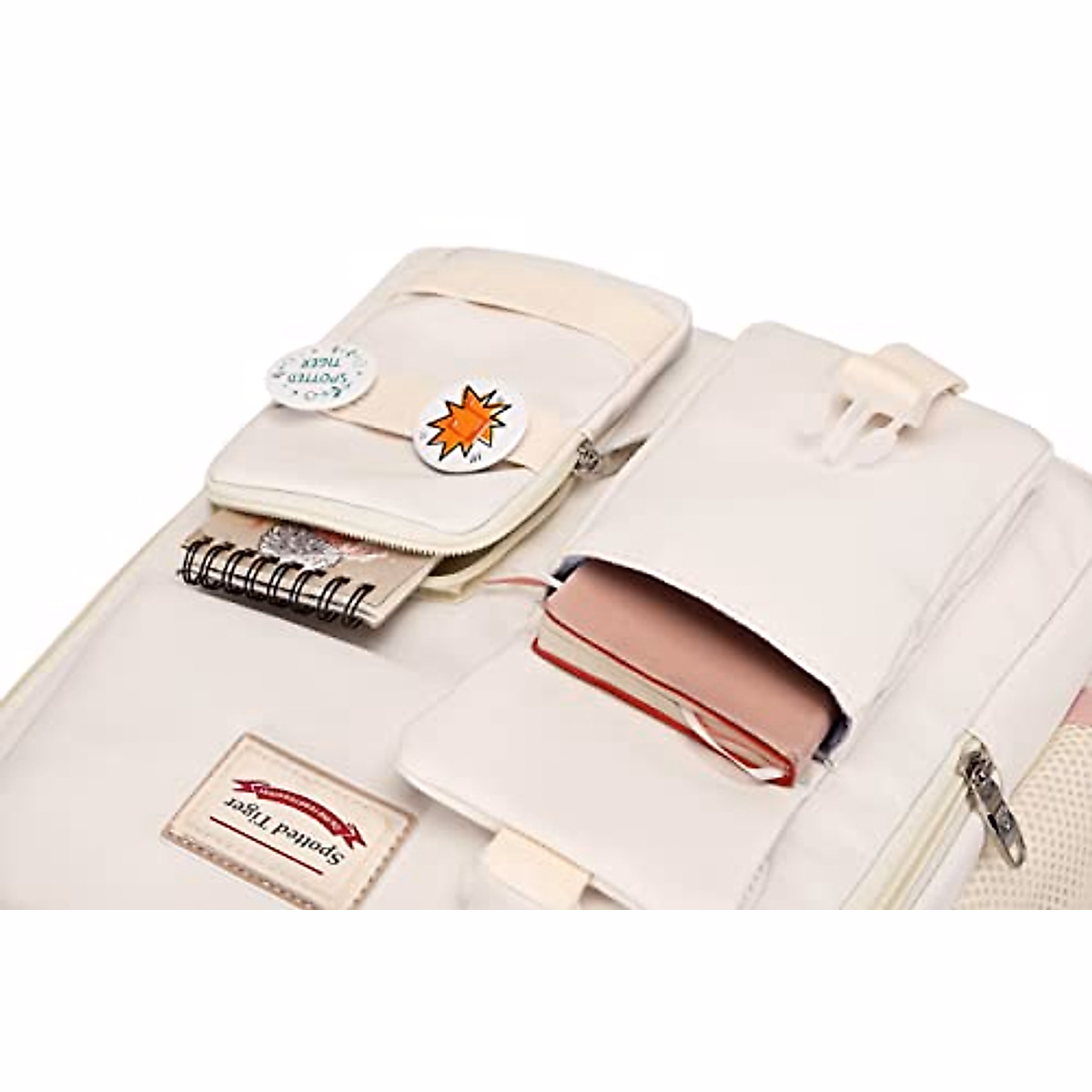 Spotted Tiger School Backpack for Girls Backpack with Lunch Box Anime Bookbag School Bag Kawaii Backpack Set for Teen Girls (White)