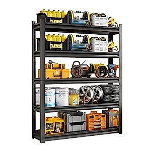 72" H Garage Shelving Unit, Garage Storage Shelves 2500LBS Heavy Duty Shelving, Adjustable 5 Tier Metal Shelving Utility Shelf, Storage Rack for Industrial, Warehouse, Basement (16" D*36" W*72" H)