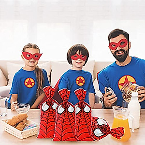 Lecferrarc 100 Pcs Spider Web Print Treat Bags Spider Cellophane Candy Bags Plastic Goodie Storage Bags Spider Hero Party Favor Bags with Twist Ties for Kids Hero Theme Birthday Party Supplies