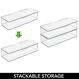 mDesign Long Plastic Craft Room Stackable Storage Organizer Box Containers with Hinged Lid for Thread, Beads, Ribbon, Glitter, Clay, Sewing, Crochet, Fabric, Stamps, and Scissors, 2 Pack - Clear