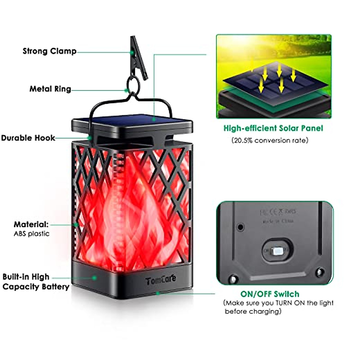 TomCare Solar Outdoor Lights, Red Flickering Flame Solar Lanterns Outdoor Waterproof Hanging Lights Upgraded LED Solar Garden Lights Decorative Solar Landscape Lights for Patio Deck Yard, 2 Pack