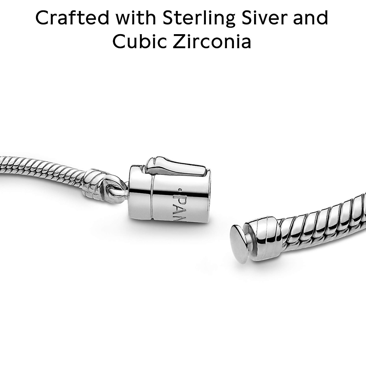 Pandora Jewelry Moments Slider Snake Chain Charm Cubic Zirconia Bracelet in Sterling Silver