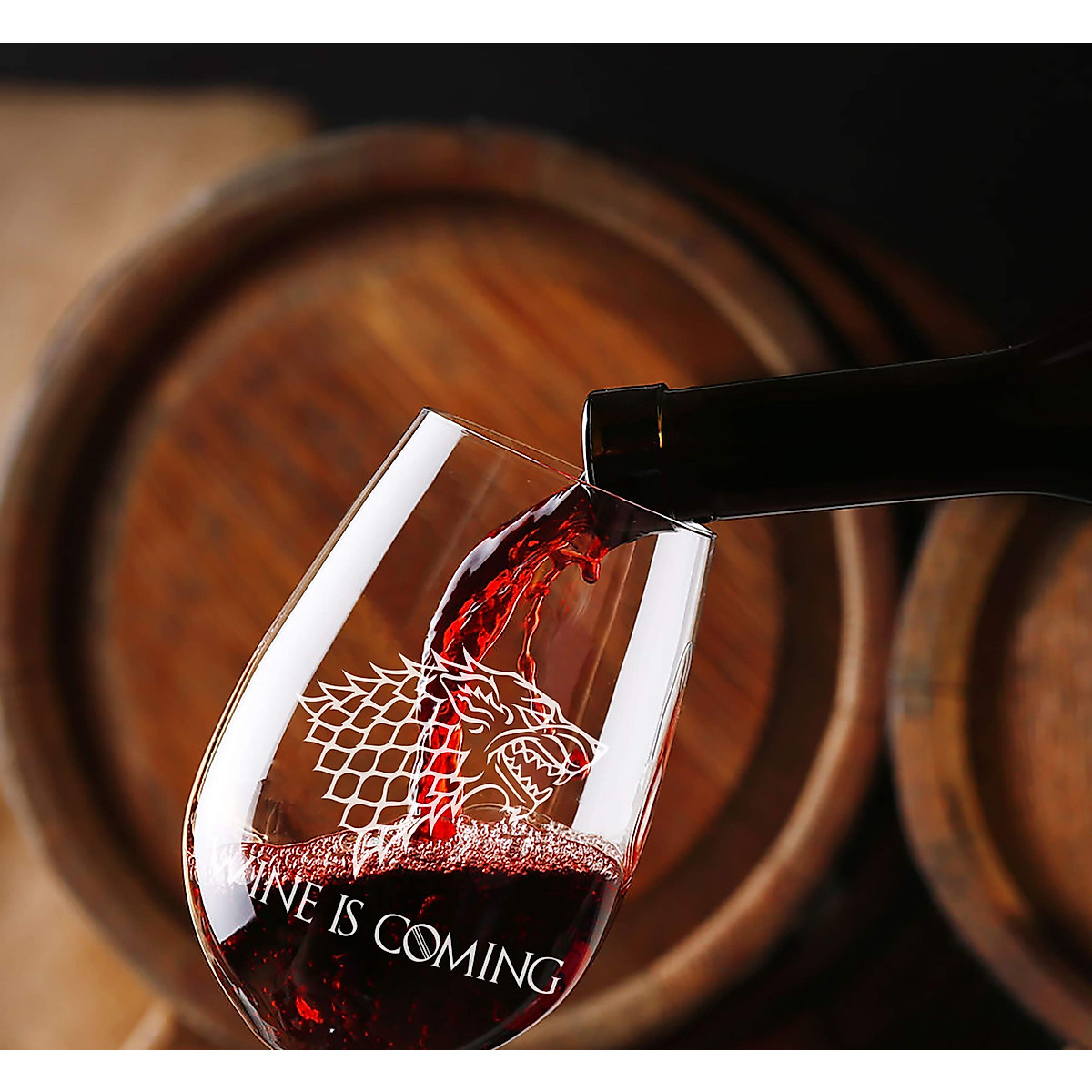 Game of Thrones Merchandise - Wine is Coming Stemless Wine Glass - 21 oz Large Permanently Etched, Dishwasher Safe Glass - Ready for Gifting! Christmas Gift for Game of Thrones fan