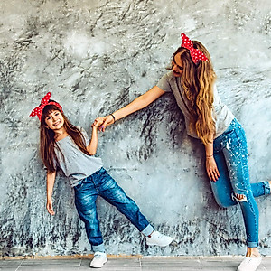 WILLBOND Christmas Parent Baby Girl Turban Headband 2 Pieces Girl Red Black Plaid Headbands with Bow for Mom Baby