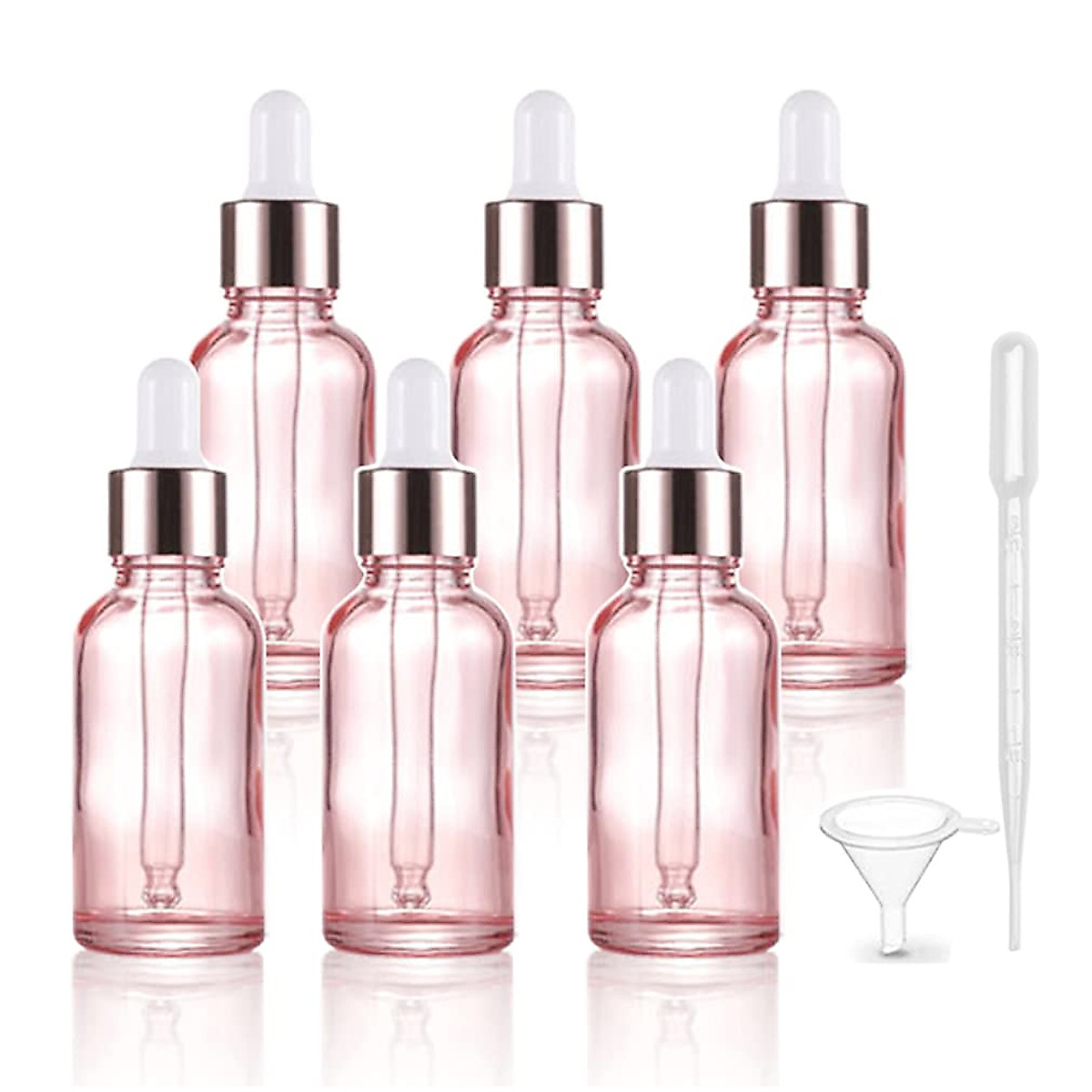 6 Pack,1Oz Pink Glass Dropper Bottle for Essential Oils,Empty Glass Eye Dropper Bottle Holder With Glass Reagent Pipette,Rose-Golden Caps Perfume Travel Vial Container-FREE Pipette,Funnel