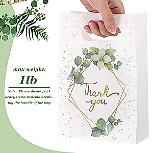 60 Pcs Greenery Eucalyptus Thank You Bags Thank You Gift Bags with Handles, Thank You Paper Bags Bulk for Business, Party, Merchandise, Boutique, Wedding, Birthday