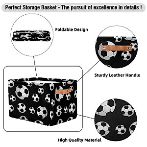 Bardic Soccer Large Foldable Storage Baskets with Handles, Ball Fabric Collapsible Storage Bin Organizer Bag for Girls Storage Toy Home Pet Closets Offices Bedrooms