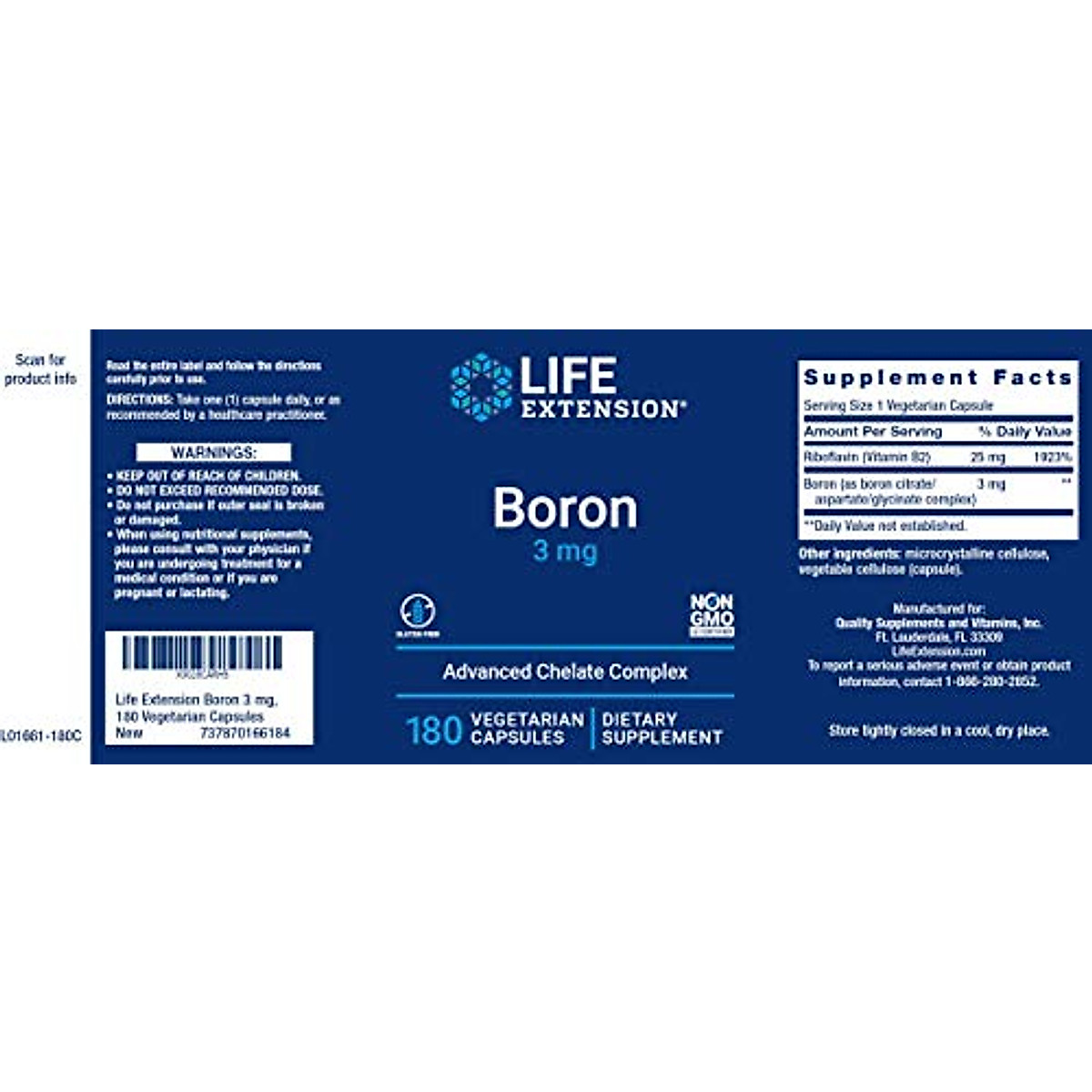 Life Extension Boron 3 mg 180 Caps (Pack of 2)