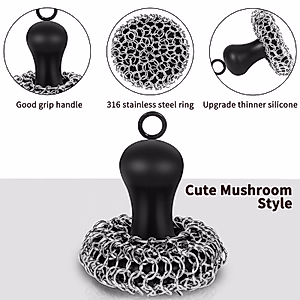 Cast Iron Cleaner Chainmail Scrubber with Pan Scraper Hanging Loop, Upgraded Cast Iron Scrubber 316 Chain Mail Scrubber for Pan, Skillet, Grill Dutch Oven Metal Brush Cleaning Castiron