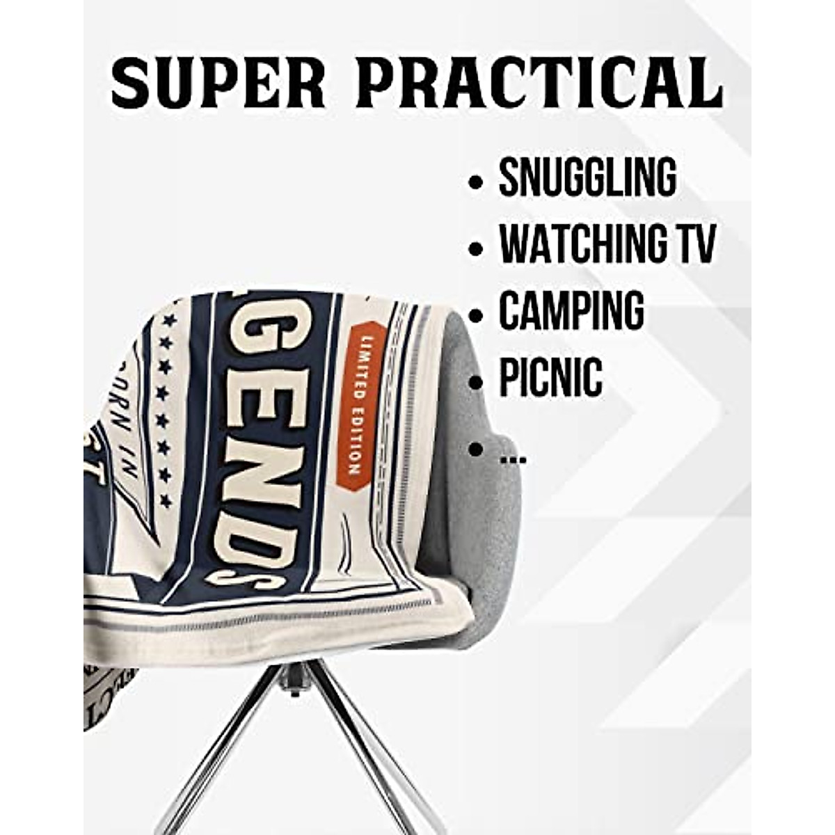 InnoBeta Birthday Gifts for Men, Novelty Personalized Men Birthday Gift Ideas Legends are Born in March - Gifts for Him, Dad, Husband, Brother - Flannel Throw Blanket, White & Blue, 50"x 65"