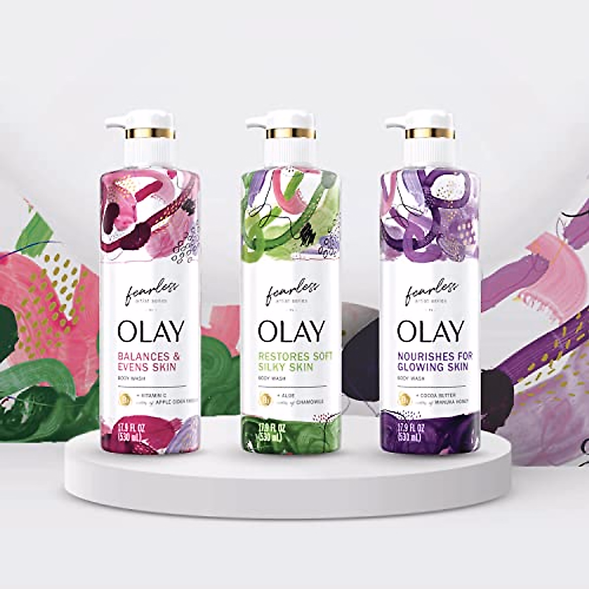 Olay Fearless Artist Series Skin Balancing Body Wash with Vitamin C and Notes of Apple Cider Vinegar 20 oz (Pack of 4)