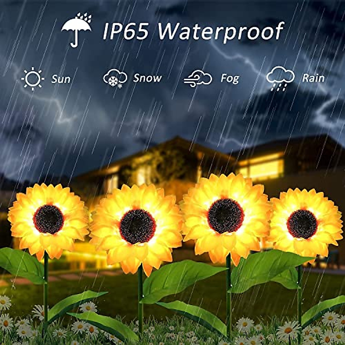 2 Pack Sunflower Solar Lights Outdoor Garden Decorative, Automatic Charging Solar Garden Lights Decorative, IP65 Waterproof LED Landscape Solar Outdoor Lights for Garden Patio Lawn Yard