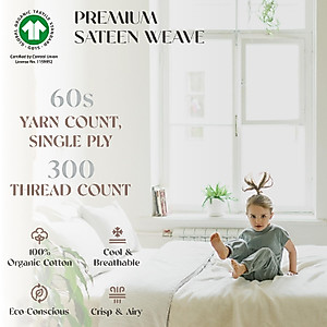 Carressa Linen 100% Organic Cotton Sheet Set King Size - 4 Piece Organic Sheets for King Bed, Soft, Crisp, Cooling Sateen Weave, Breathable Hotel Quality 16" Deep Pocket Bedsheet Set (Taupe)