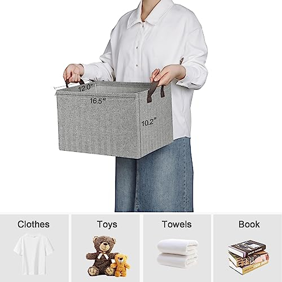 TOPIA HOME Storage Baskets for Shelves with Metal Frame, EXTRA LARGE, 2-Pack Closet Organizers and Storage Bins for Organization, Collapsible Rectangle Fabric Organizing Boxes, Gray, TP05G
