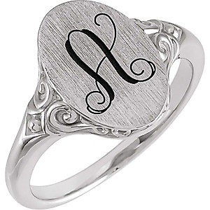 Solid 925 Sterling Silver 13x9mm Oval Engravable Signet Ring Band - Size 7