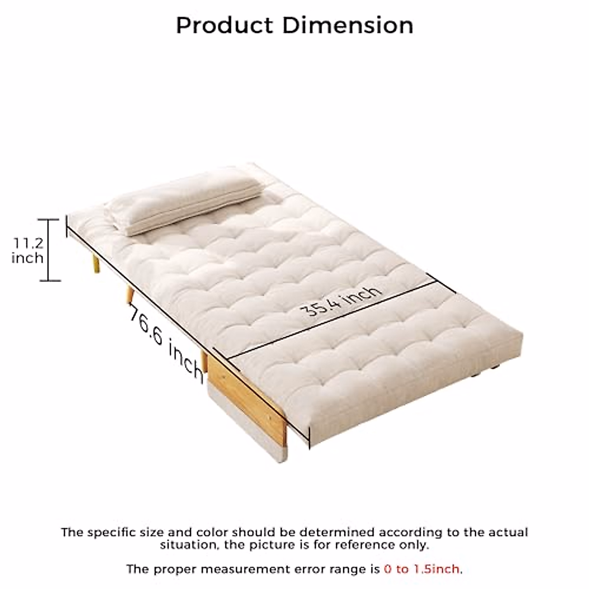 JASIWAY 3-in-1 Convertible Chair Bed Sleeper for Adults, Linen Convertable Sleeper Chair with Wooden Arms & Pillows, Foldable Single Futon Sofa Bed for Small Spaces, Mid Century, 76.6" D x 36.6" W