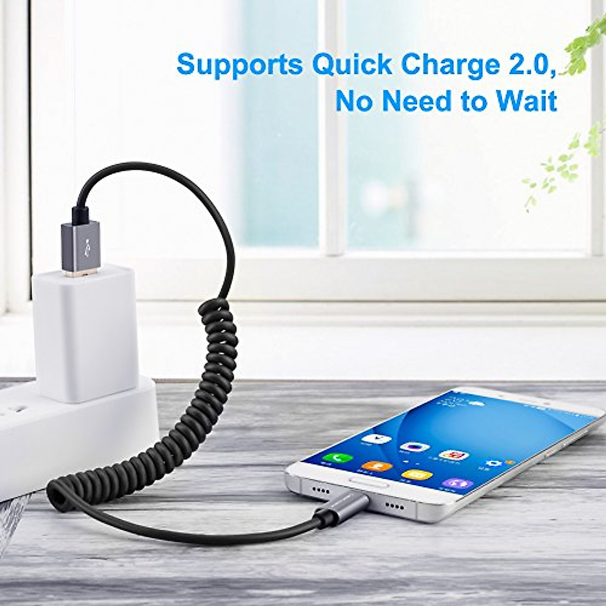 CableCreation USB to C Coiled Cable for Car, Coiled USB to USB C 3A Fast Charging Stretched 1.5-5 Feet, for Galaxy SS23 S22 S21 20 S10 S9,Pixel,Mini iPad,Black