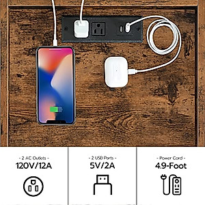 HOOBRO Nightstand with Charging Station, End Table with Open Drawer, Side Table with USB Ports and Outlets, for Small Spaces, Bedroom, Rustic Brown BF381BZ01
