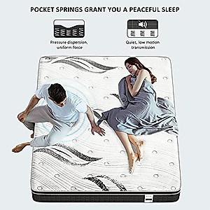 Martisiluna Queen Mattress, 10.5 Inch Hybrid Gel Memory Foam Mattress in a Box, Individually Wrapped Pocket Coil Innerspring for Pressure Relief&Cooler Sleeping,CertiPUR-US Certified |10-Year Support