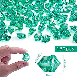 DomeStar Green Fake Crushed Ice Rocks, 180 PCS Fake Diamonds Plastic Gems Acrylic Clear Ice Rock Diamond Crystals for Vase Fillers Table Scatter Party Home Decoration Wedding Display
