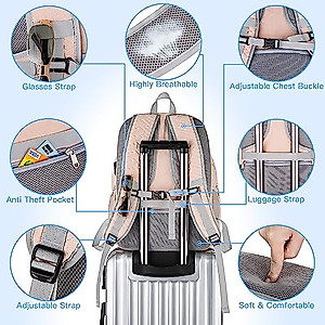 BAOXA Lunch Backpack for Women, 17 inch Laptop Backpack with USB Charging Port, Large Computer Backpack with Lunch Compartment, Insulated Backpack Lunch Bag for Work Travel (Pink, 17in)