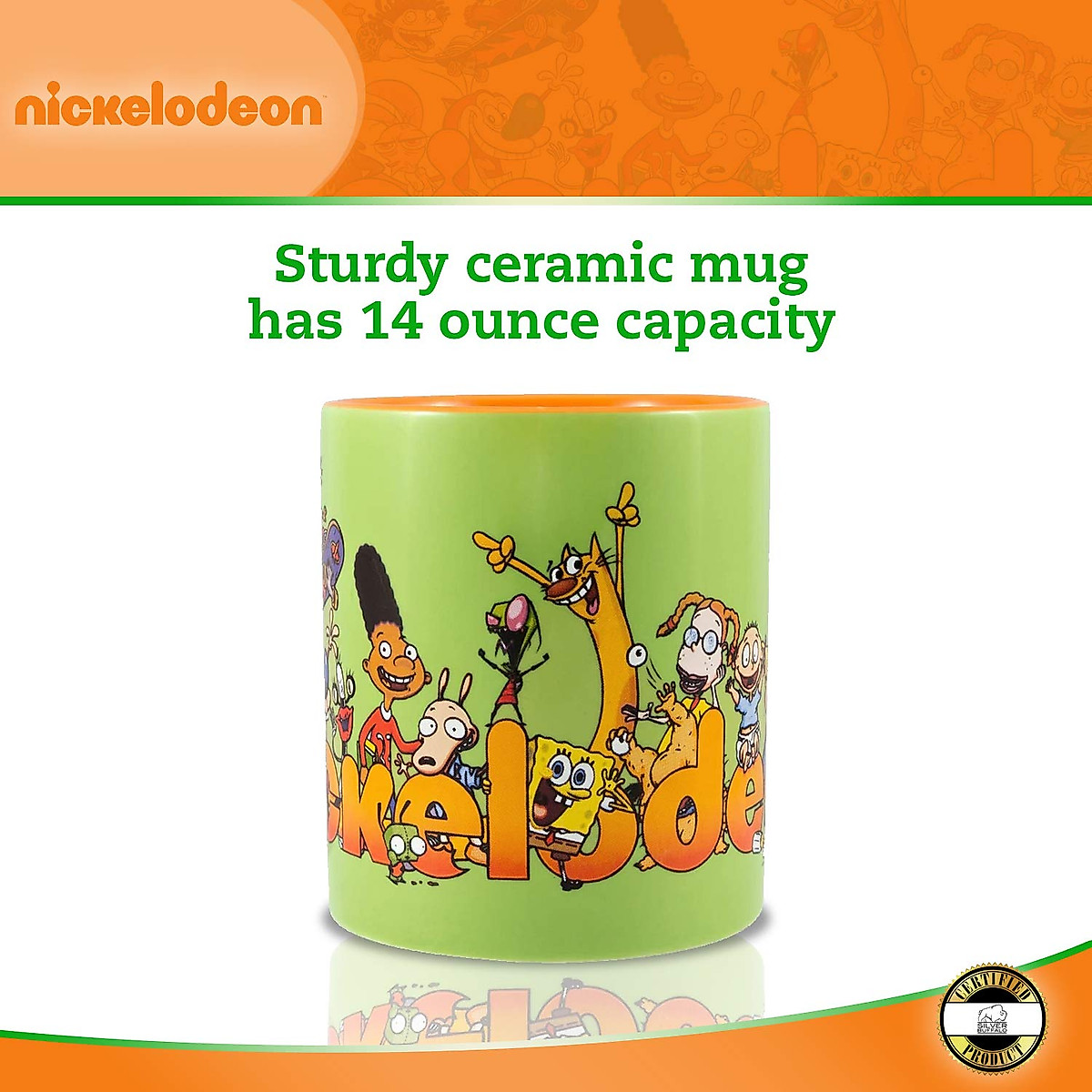 Silver Buffalo Nickelodeon Logo and Characters 90s Nostalgia Ceramic Mug, 14 Ounces