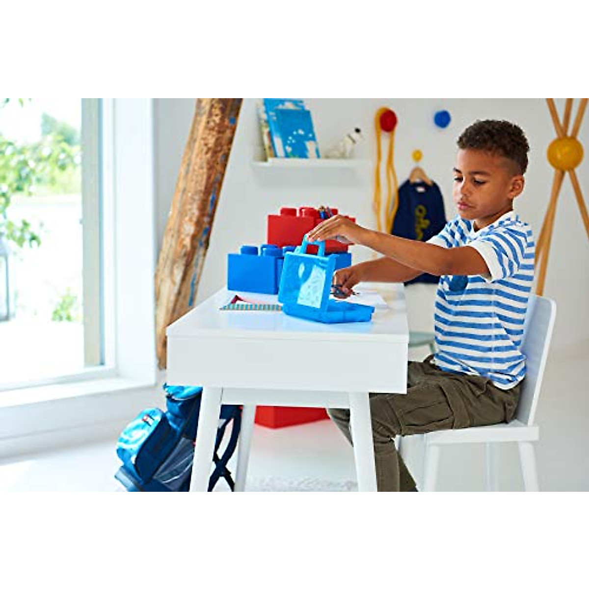 ROOM Copenhagen, Lego Sorting Box to-Go - Travel Case with Organizing Dividers - Blue