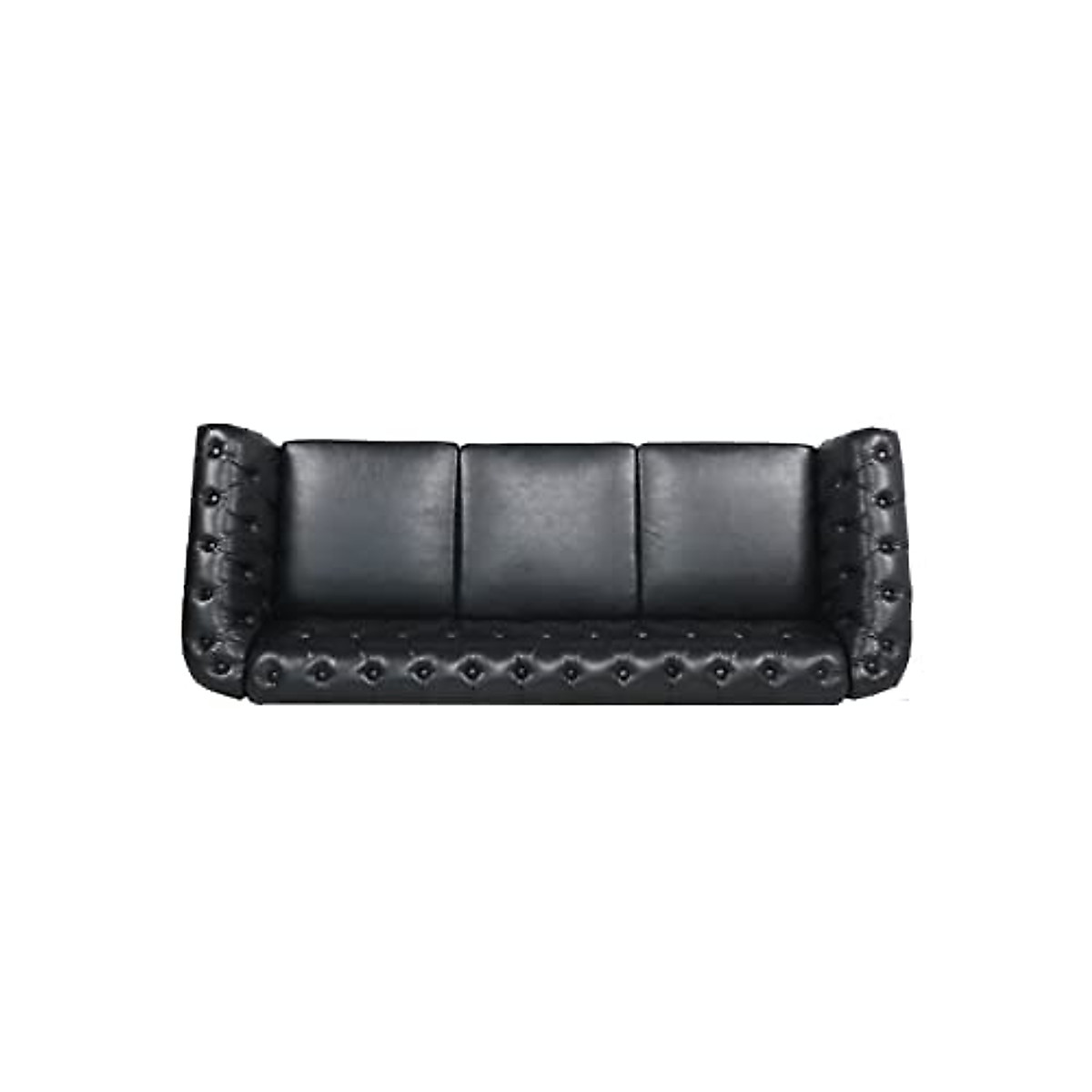 YOCWO Chesterfield Sofa Leather, 84" Upholstered Tufted Couch 3 Seater with Rolled Arms and Nailhead for Living Room, Bedroom(Black)