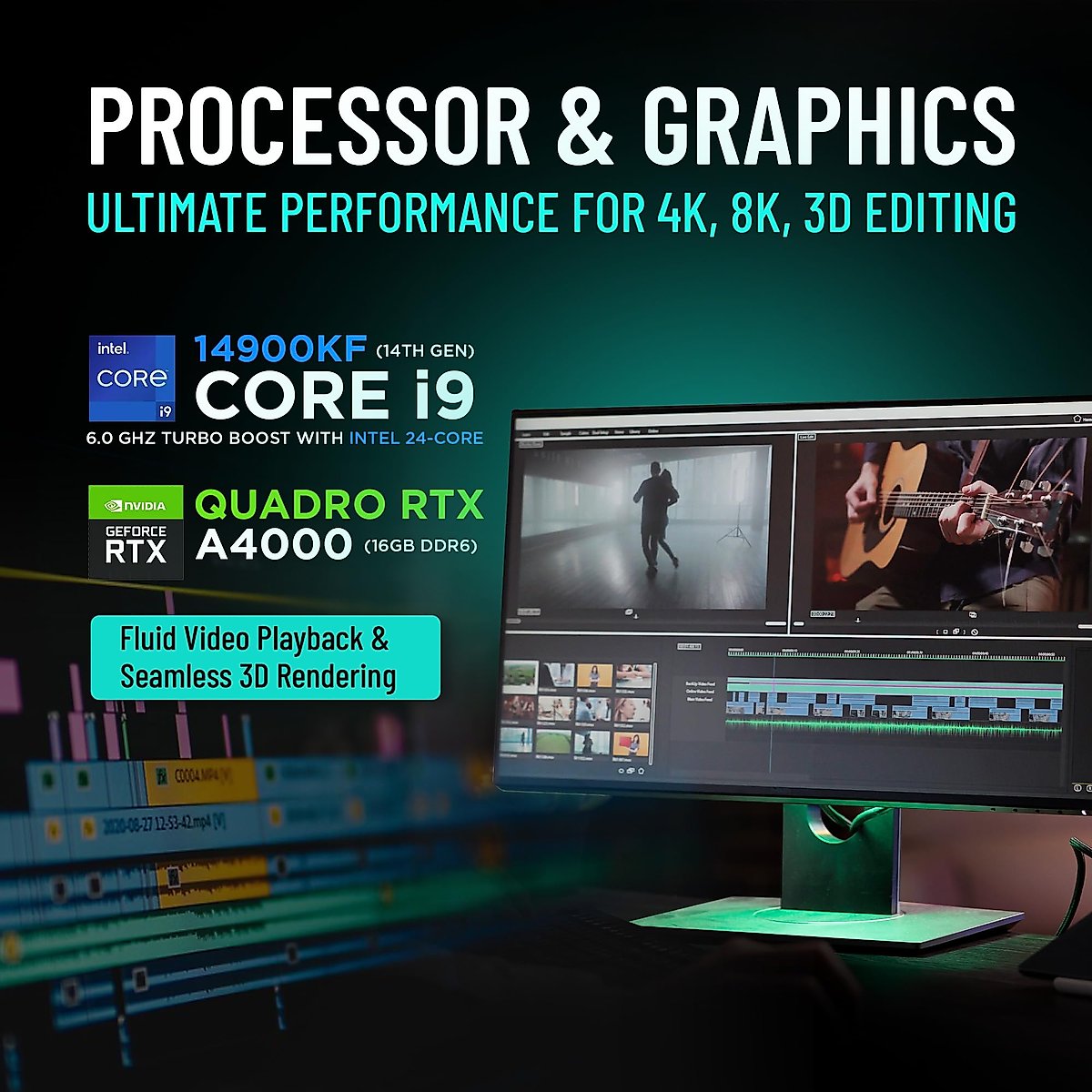 CPU Solutions Express Video Editing PC, CEV-8910-4K 8K 3D Video Editing Workstation - Intel i9-14900KF, 6.0GHz 24-Core, 128GB DDR5, 2TB NVMe SSD, Quadro RTX A4000, Windows 11 Pro Computer Tower