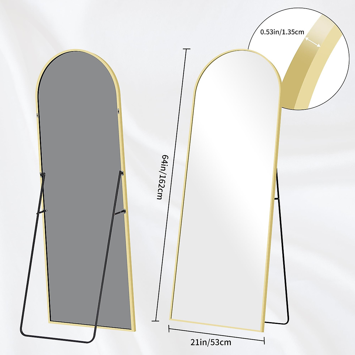 BONEWEI 64"x21" Big Wall Mirror with Stand Mounted for Bedroom/Cloakroom/Dorm Room/Bathroom/Living Room