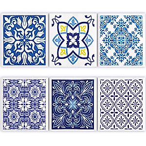 6 Pcs Swedish Kitchen Dish Cloths Kitchen Towels Reusable Sponge Cleaning Cloths Wipes Absorbent Dish Cloth Quick Drying Washable Decorative Tea Towels No Odor Bar Hand Towel (Blue Plaid)