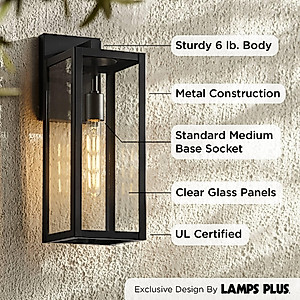 John Timberland Titan Modern Industrial Outdoor Wall Light Fixture Mystic Black Metal 17" Clear Glass Damp Rated for Exterior House Porch Patio Outside Deck Garage Yard Front Door Garden Home