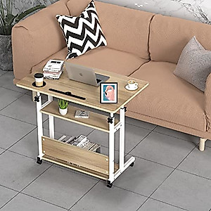 fshihine Portable Desk for Sofa and Bed 31.5"x19.5" Height Adjustable Laptop Table with Wheels, Rolling Small Mobile Standing Home Office Workstation for Small Spaces, Student Study Desk with Storage