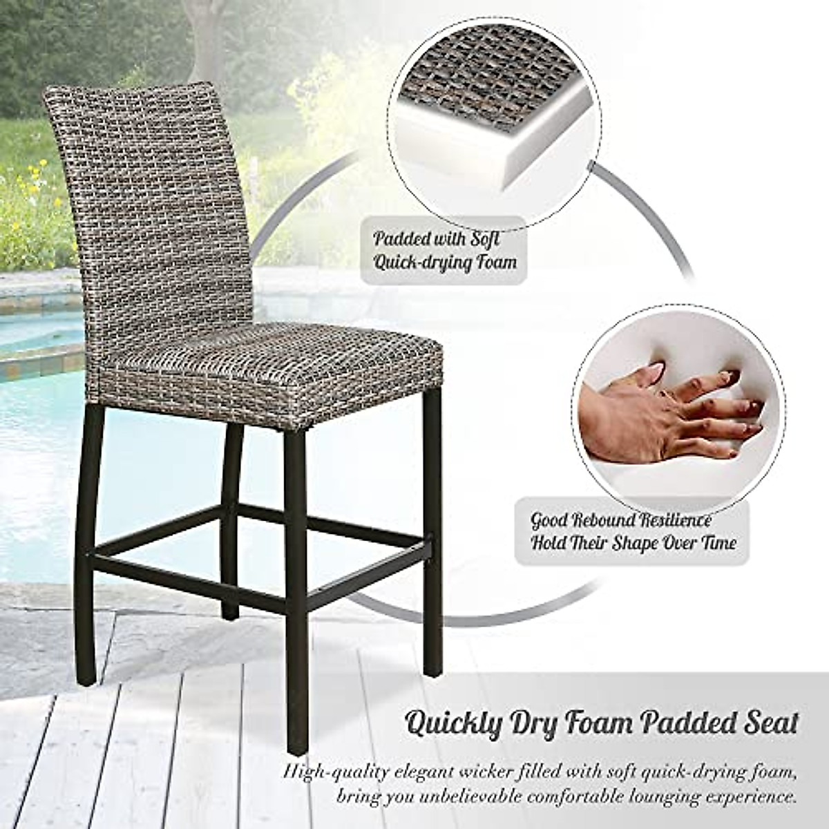 Patio Tree Outdoor Bar Stools Wicker Padded Patio Bar Chairs, Set of 4, 4 Packs (970246)