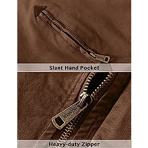 WenVen Men's Washed Cotton Bomber Jacket Active Track Windbreaker (Coffee, 3XL)