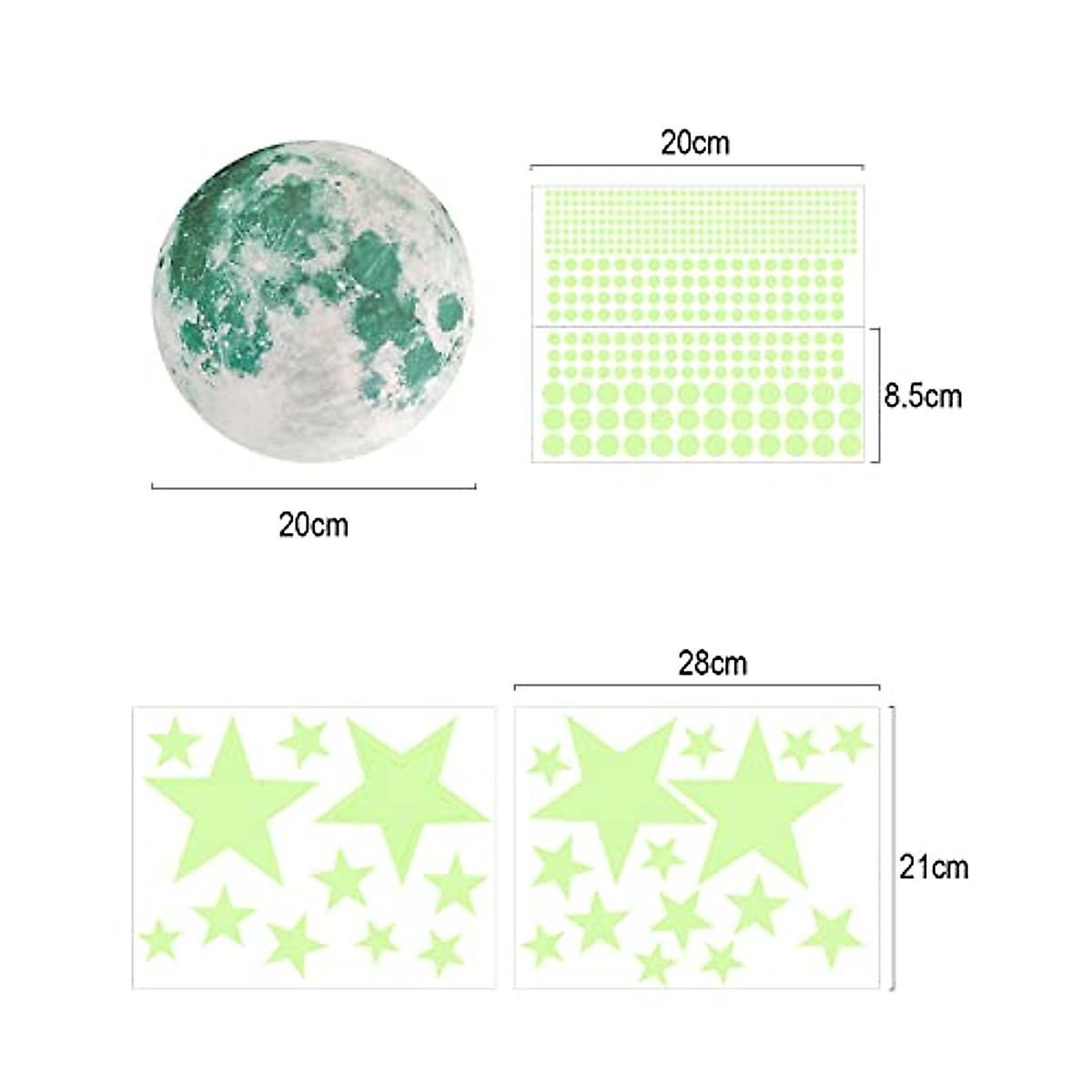 Glow in The Dark Stars Wall Stickers,Glowing Stars for Ceiling and Wall Decals,435 Pcs,Ceiling Stars Glow in The Dark,Perfect for Kids Bedding Room,Play Room,Living Room,Wall Decorations,Baby Room Decor,Best Birthday Gift（Green）