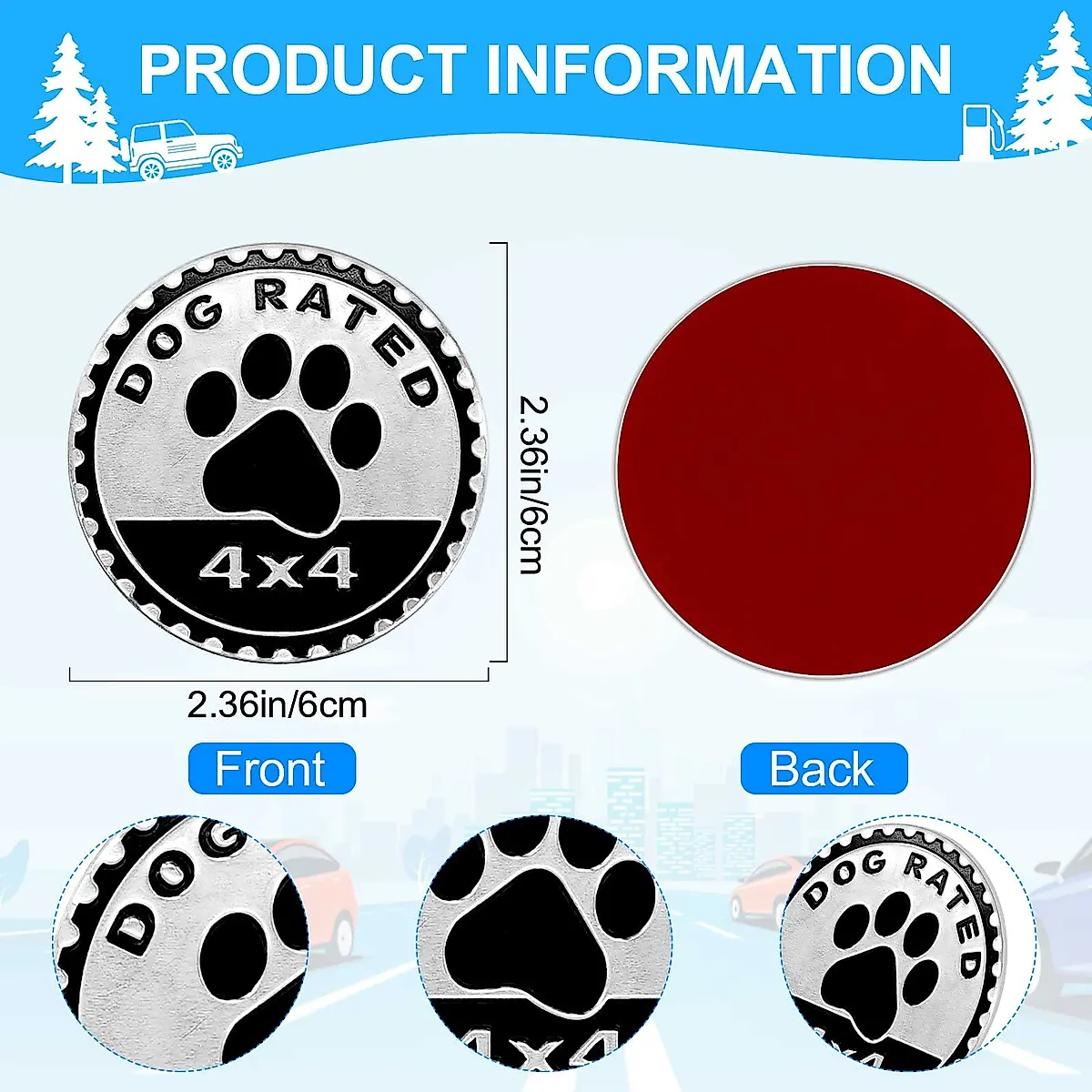Dogs Badge Rated Car Emblem, 4 x 4 Metal Automotive Badge 3D Metal Car Badges Emblems Round Emblem Decals Car Badge Decals Stickers Compatible with Jeep Wrangler Vehicles Trucks SUV
