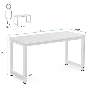 Tribesigns Computer Desk, 55 inch Large Office Desk Computer Table Study Writing Desk for Home Office, White + White Leg