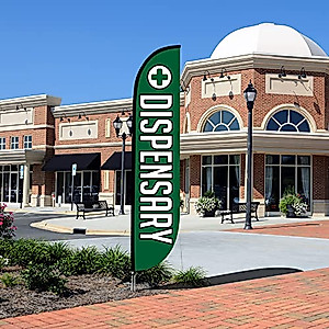 LookOurWay Feather Flag Set, 12 ft Advertising Flag with Fiberglass Poles and Ground Spike for Business Promotion, Vape and Smoke Shop Themed (Dispensary)