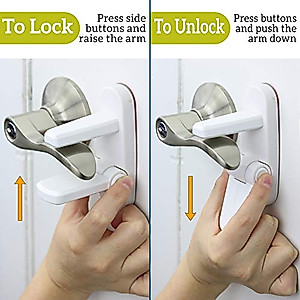 Improved Childproof Door Lever Lock (2 Pack) Prevents Toddlers From Opening Doors. Easy One Hand Operation for Adults. Durable ABS with 3M Adhesive Backing. Simple Install, No Tools Needed (White, 2)